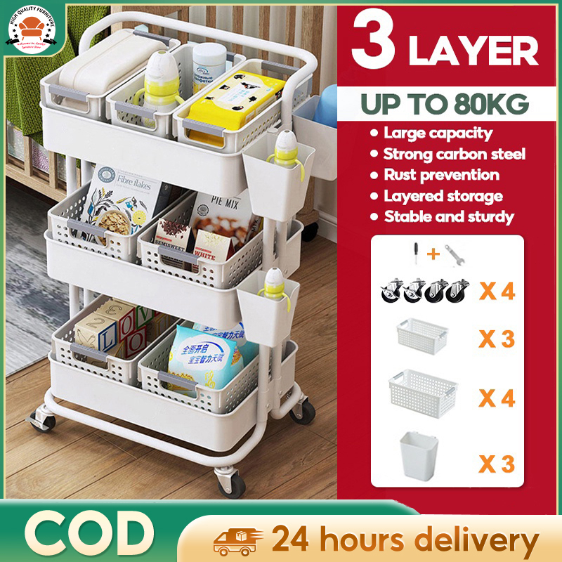 ⭐Ansley⭐Trolley Cart Organizer with 7 Basket & 3 Fashion Buckets Carbon ...