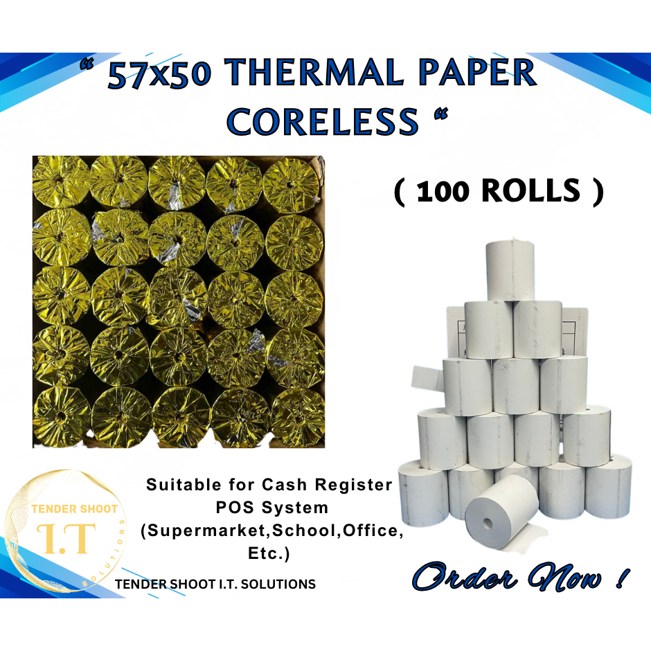100 ROLLS of Thermal Paper Roll 57mm x 50mm 57x50 and 50mm is diameter ...