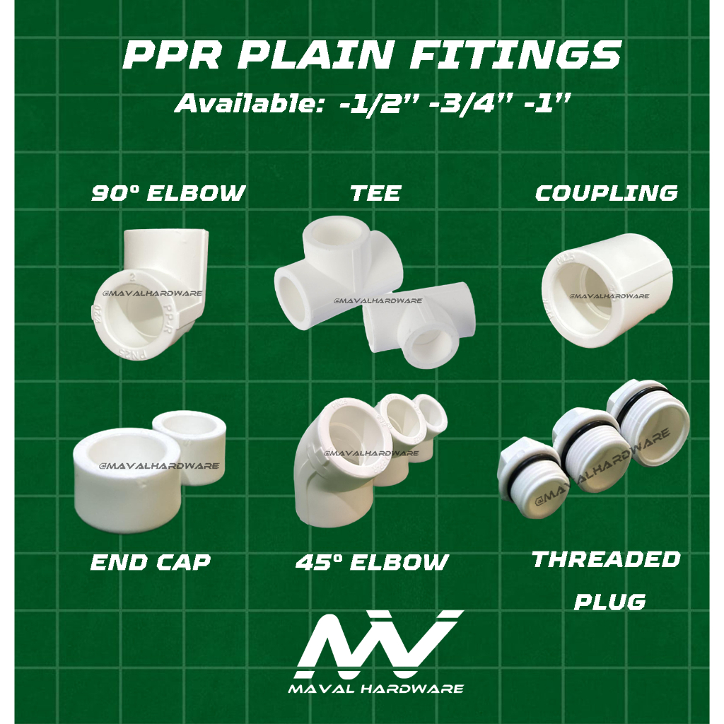 PPR Fittings Plain: 90°Elbow / Coupling / Tee / 45°Elbow / End Cap ...