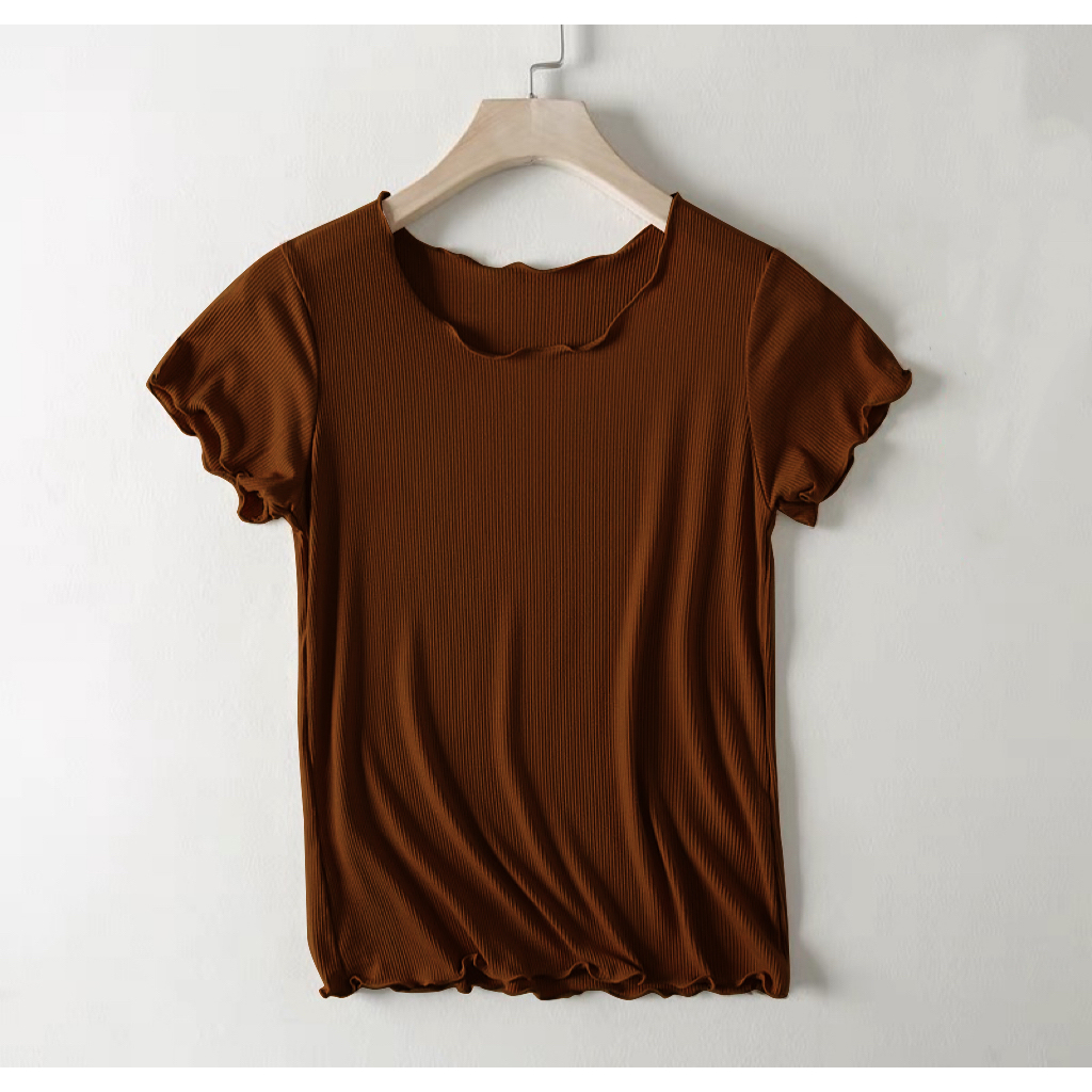 Angelcity Basic T Shirt Round Neck Short Sleeve Lettuce Edge Tee Tops ...