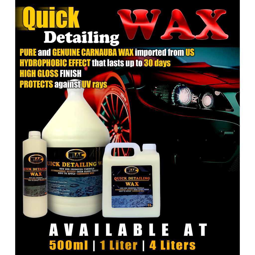 MAC QUICK DETAILING WAX, WAX, CAR PAINT PROTECTANT, HIGH GLOSS FINISH, WATER REPELLENT, CAR WAX ...
