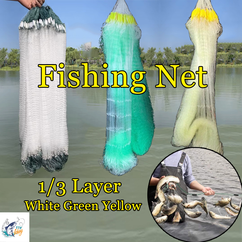 Fish Net Three Layers Floating Net Sticky Net Fishing 25M-90M Lambat ...