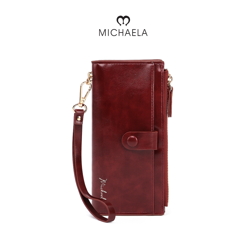 MICHAELA Dyed Long Wallet Detachable Wristlet 12 Card Slots 3 Bill ...