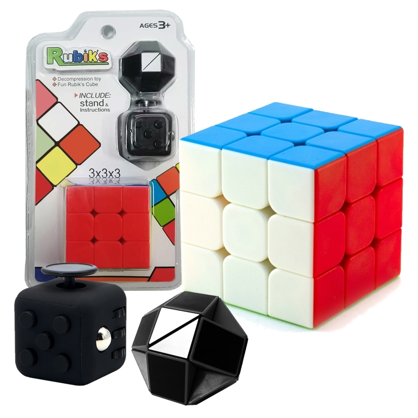 3 in 1 Magic Cube Magic 3x3 Stickerelss Fidget Cube Black Snake Cube ...