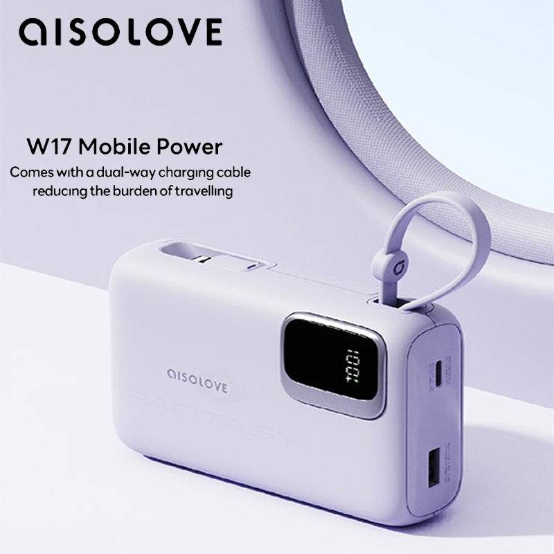 AISOLOVE W17-2W DIGITAL DISPLAY POWER BANK Built-in Type C or Lightning ...