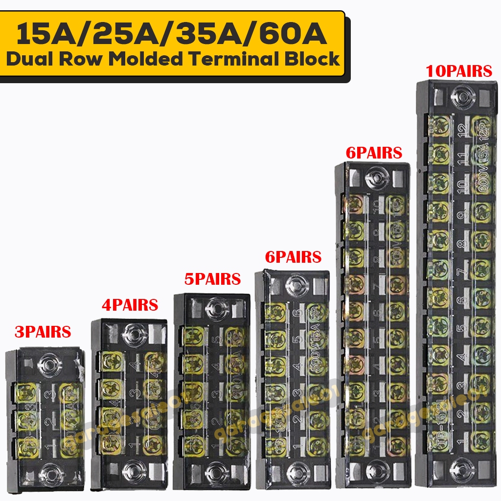 15A/25A/35A/60A Dual Row Terminal Block Molded Type Electrical (3/4/6/8/10/12 Pairs) | Shopee ...
