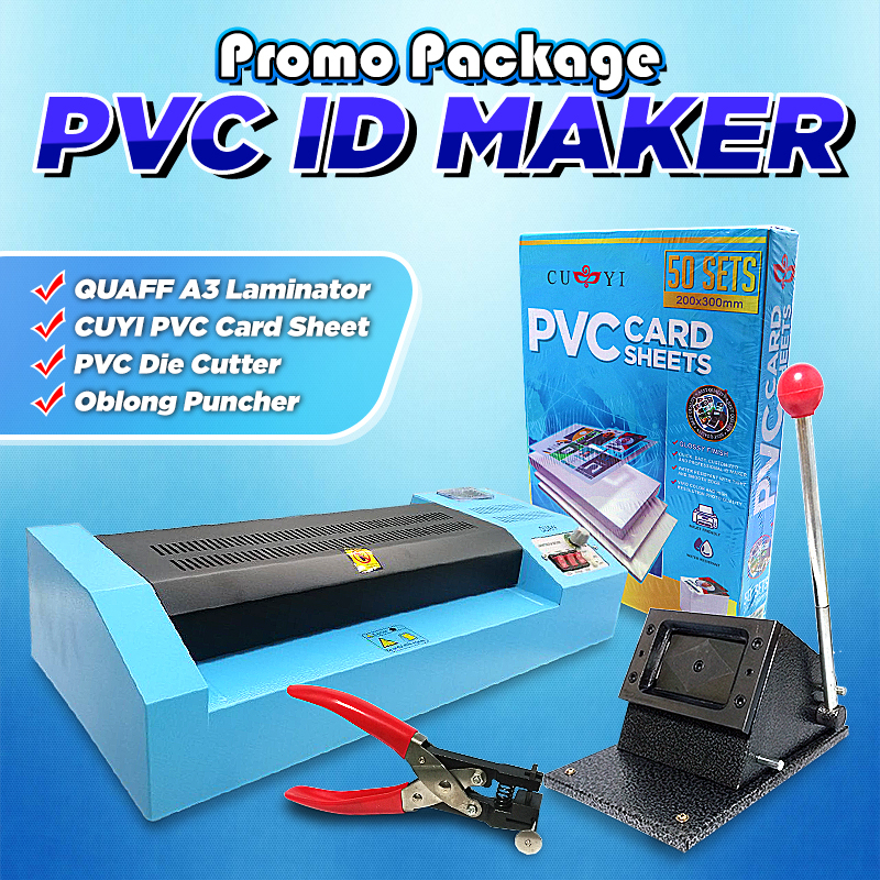 QUAFF PVC ID Maker Package Laminator + PVC Sheets + Oblong Puncher ...