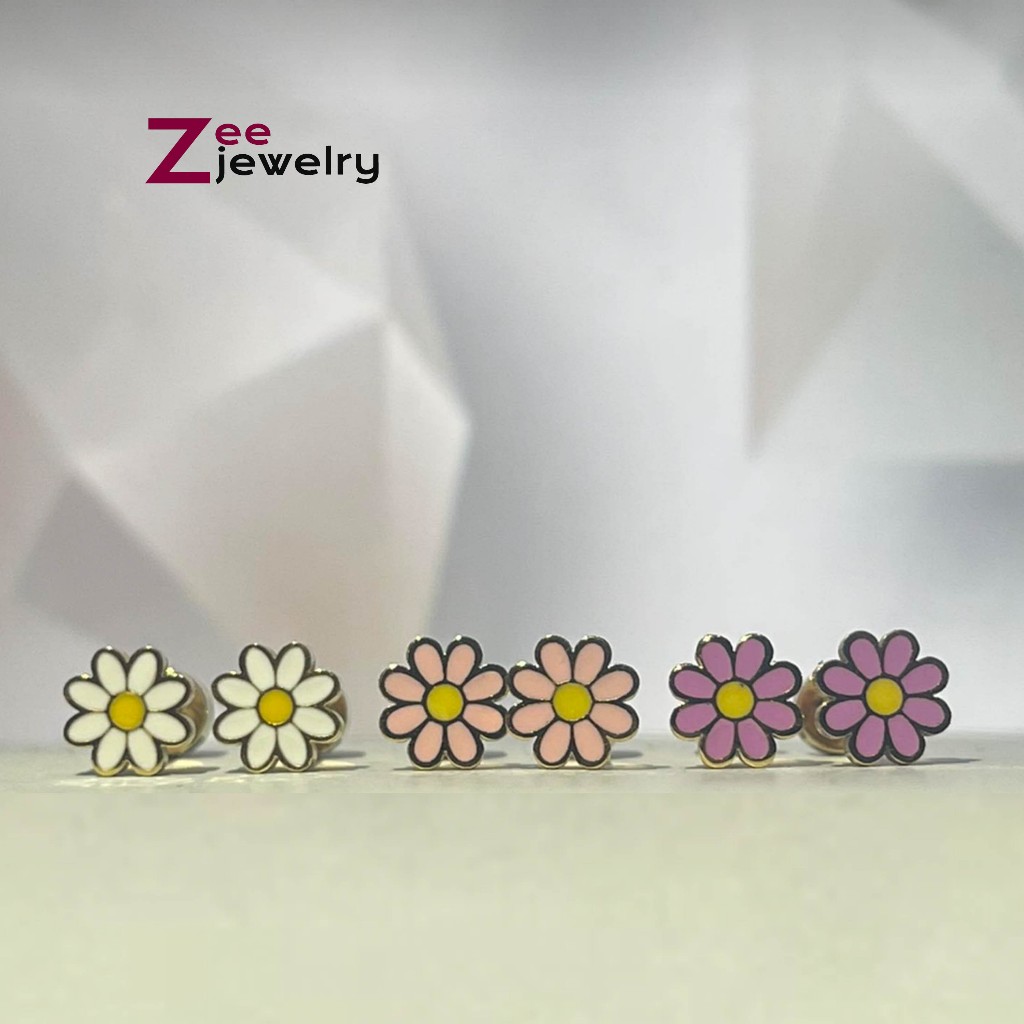 Zee Daisy Flower Screw Lock Baby Safe Earrings Hypoallergenic | Shopee ...