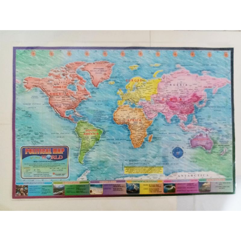 World Map (political map) / Asian Map / Periodic Table (big size 12x17 ...