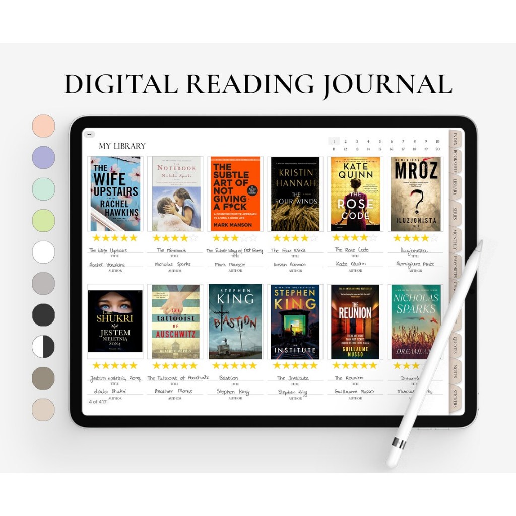 Digital Reading Journal, Digital Reading Planner, Reading Tracker, Digital planner, Book Review ...