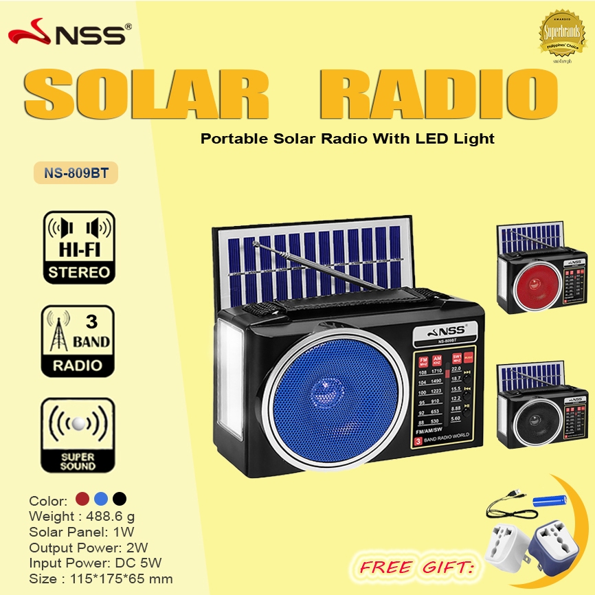 NSS Rechargeable Radio With Solar Panel Emergency Light Bluetooth Radio ...