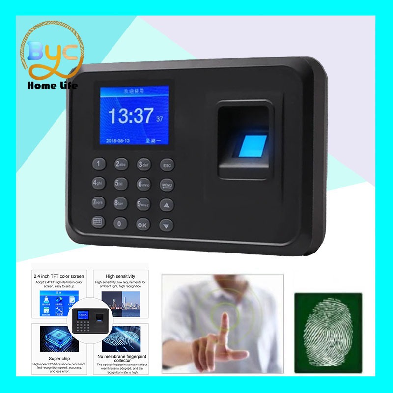 BYC A6 2.4 inch TFT Biometric Fingerprint Time Attendance Clock Office ...