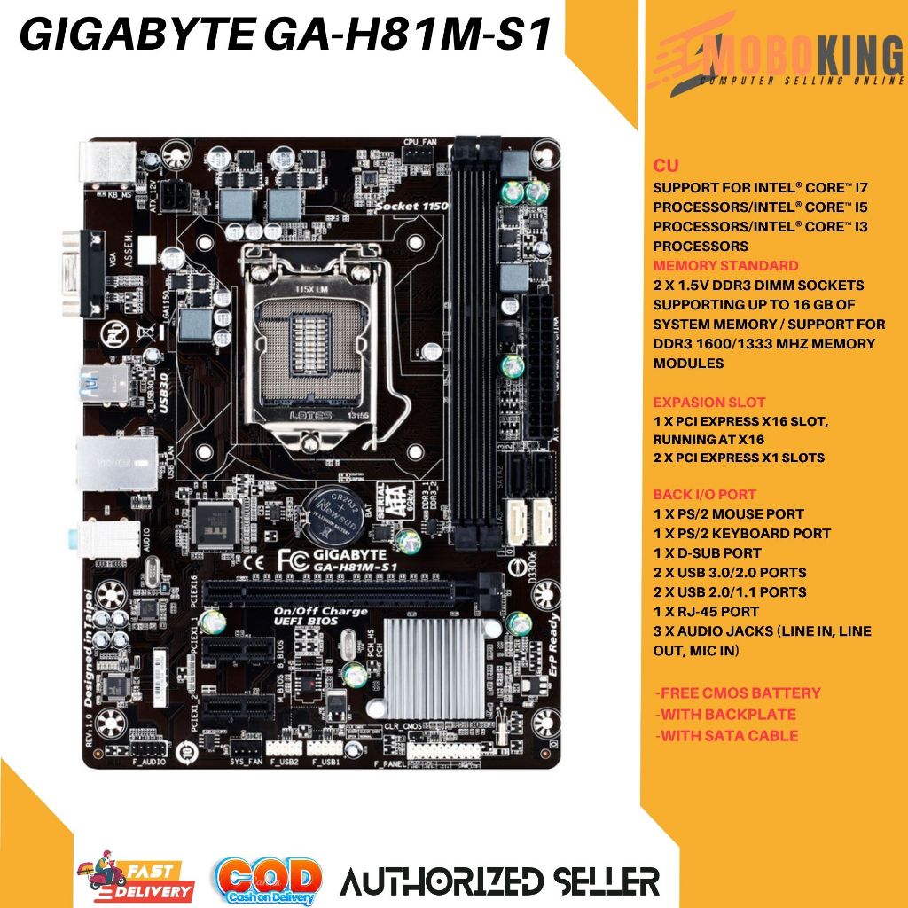 GIGABYTE GA-H81M-S1 Desktop 4TH GEN Motherboard H81 Socket LGA 1150 i3 ...