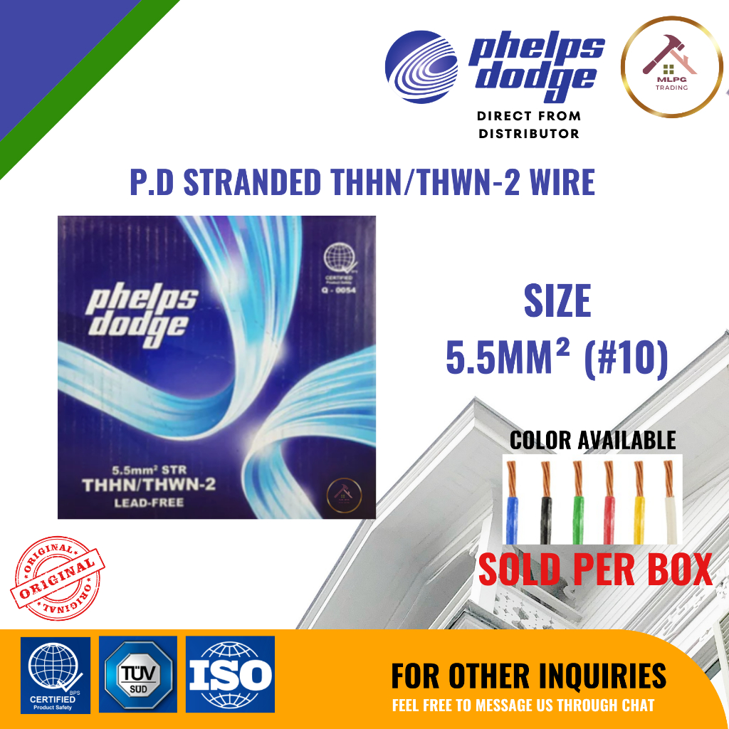 (PER BOX) Phelps Dodge PD THHN/THWN-2 (STRANDED WIRE) #10(5.5mm² ...