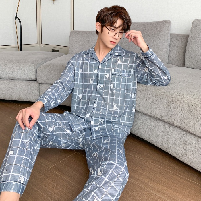 Zshop Men's Sleepwear Long sleeve Pajama Set Polyester Cloth Loungewear ...