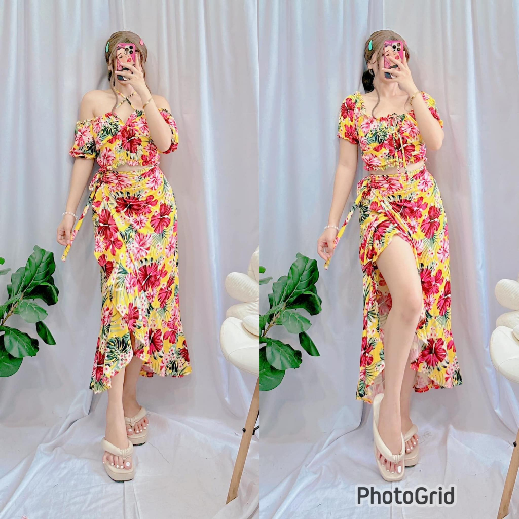 2way Summer floral coords set of croptop and long skirt fit up to xl ...