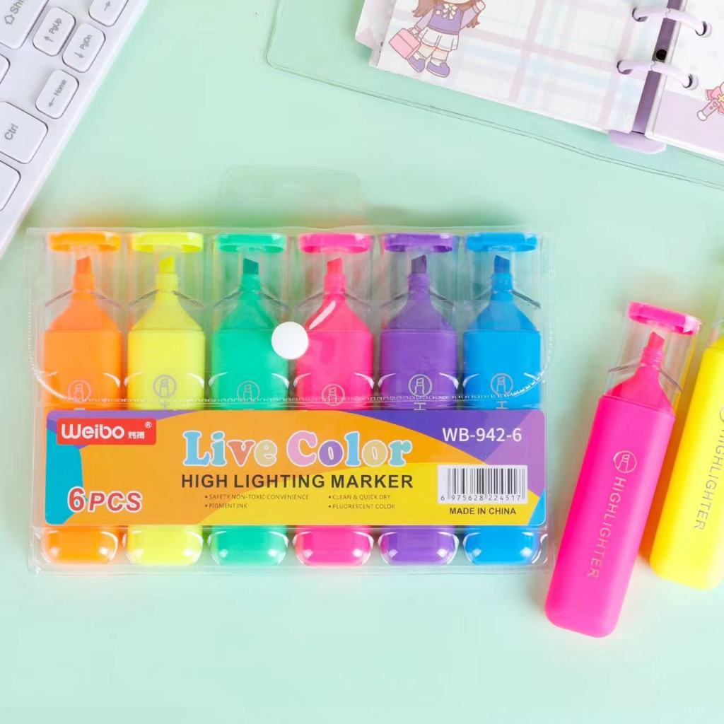 WEIBO WB-942-6 HIGHLIGHTERS 6PCS | Shopee Philippines