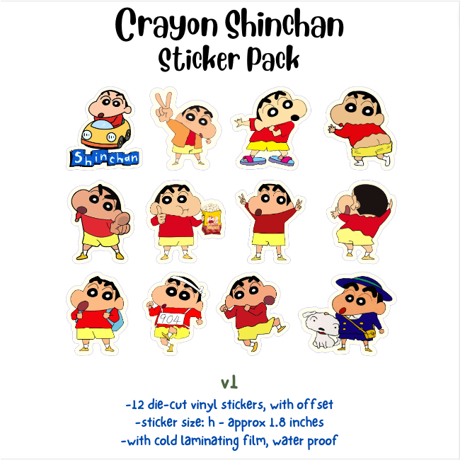 Crayon Shinchan Vinyl Sticker Pack Cute Character Deco Journal Diary ...