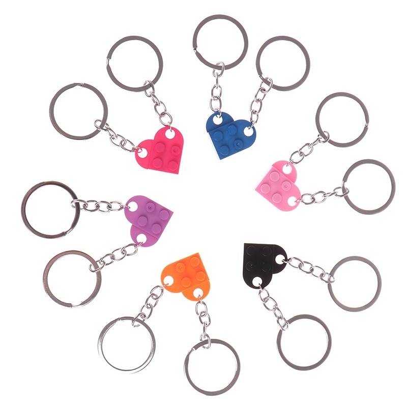 Matching Paired Brick Block Love Heart Keychain Keyring for Couple ...