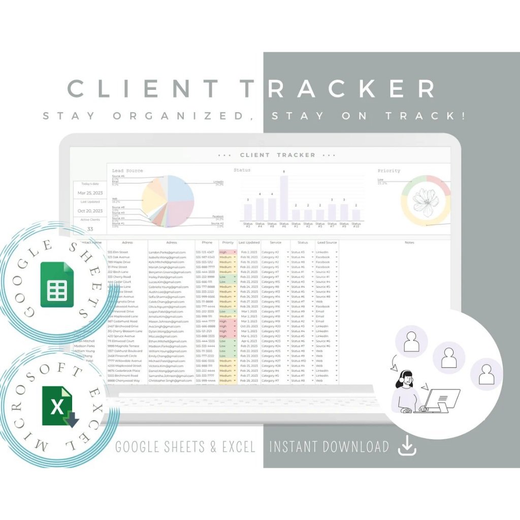 Digital Planner, Customer Tracker Spreadsheet, Customer Management ...