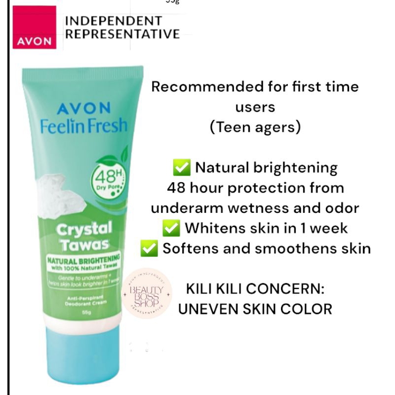 Avon Feelin Fresh Crystal tawas Anti Perspirant Deodorant creams 55g ...