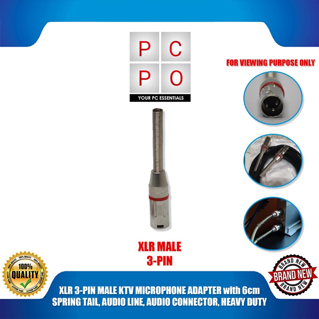 PC PO XLR 3-PIN MALE KTV MICROPHONE ADAPTER with 6cm SPRING TAIL, AUDIO LINE, AUDIO CONNECTOR ...