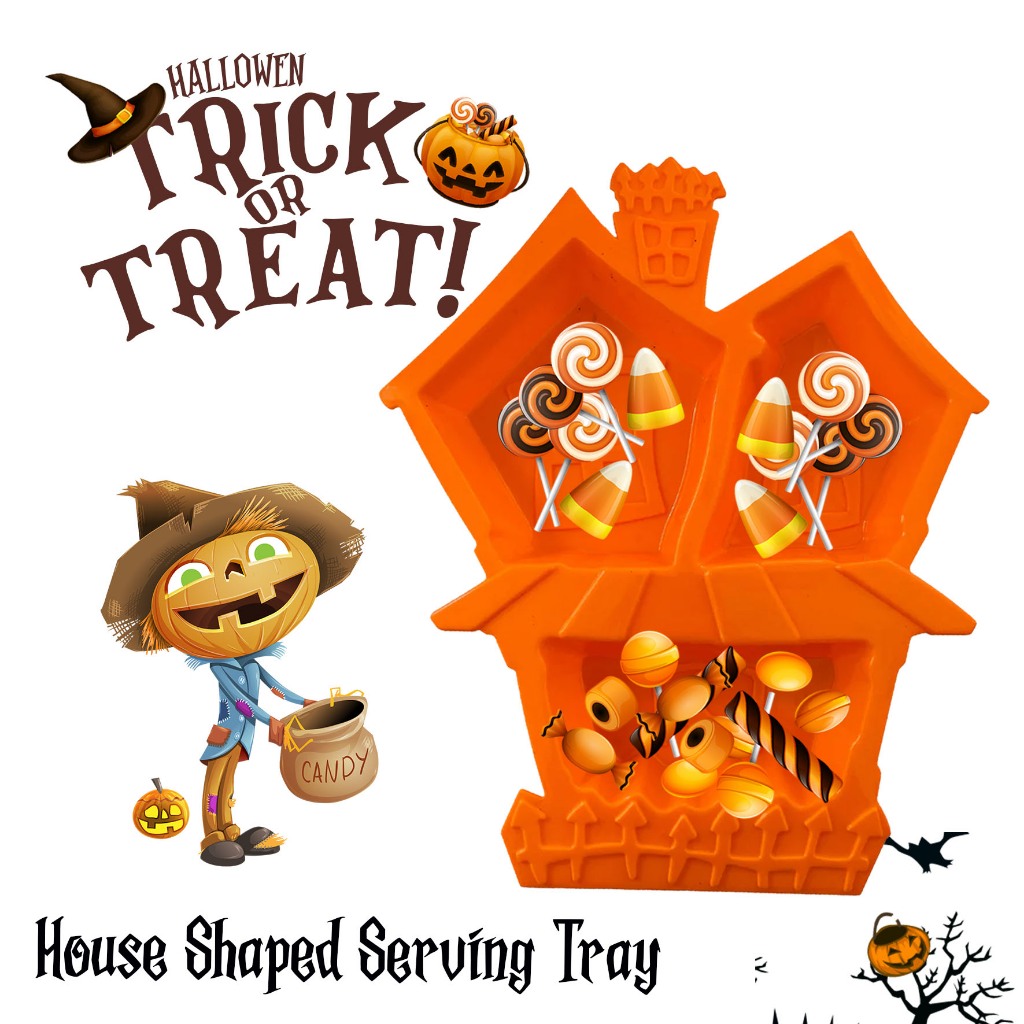 UK HALLOWEEN Trick or Treat Haunted House Design Candy Plastic Tray ...