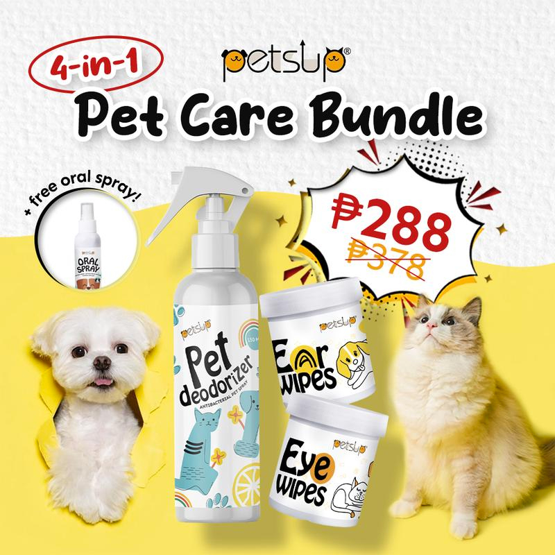 Petsup Pet Care 4in1 Set - Eye & Ear Wipes, Pet Deodorizer Disinfectant Spray FREE 1 Pet Oral ...