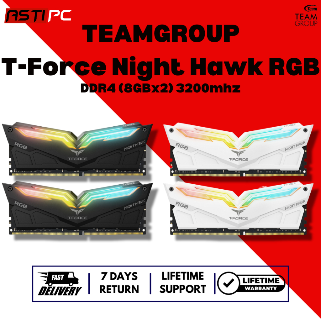 TEAMGROUP T-Force Night Hawk RGB DDR4 (8GBx2) 3200mhz Gaming Desktop ...
