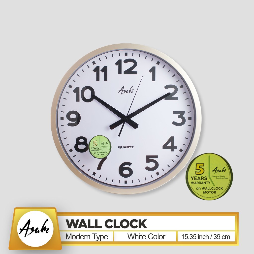 Asahi 15 Inches Quartz Round Wall Clock Big Numbers Battery Operated ...