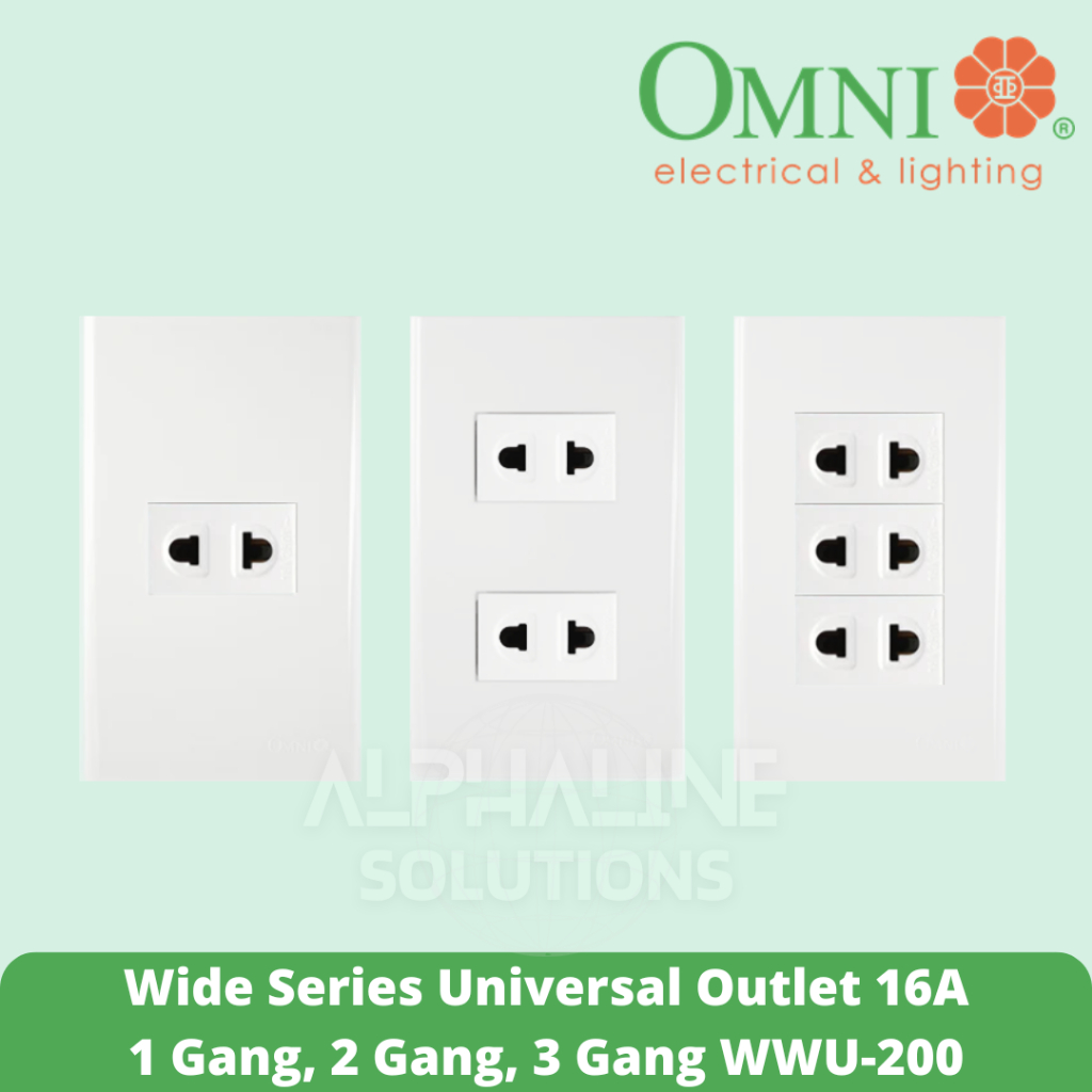 Omni Wide Series Universal Outlet with Plate WWU-200 16A 1 Gang, 2 Gang ...