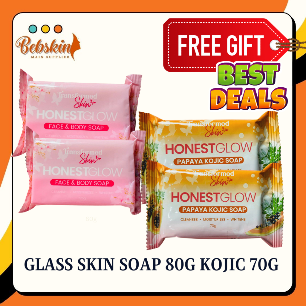 Honest Glow 2 Glass Skin 80g and 2 Kojic Soap 70g Whitening Scar ...