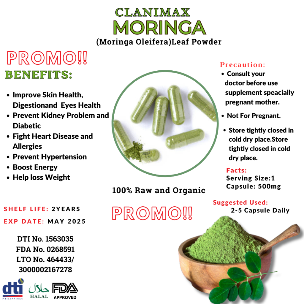 Moringa Capsule (Moringa Oleifera) Leaf Powder 100% Raw and Organic ...