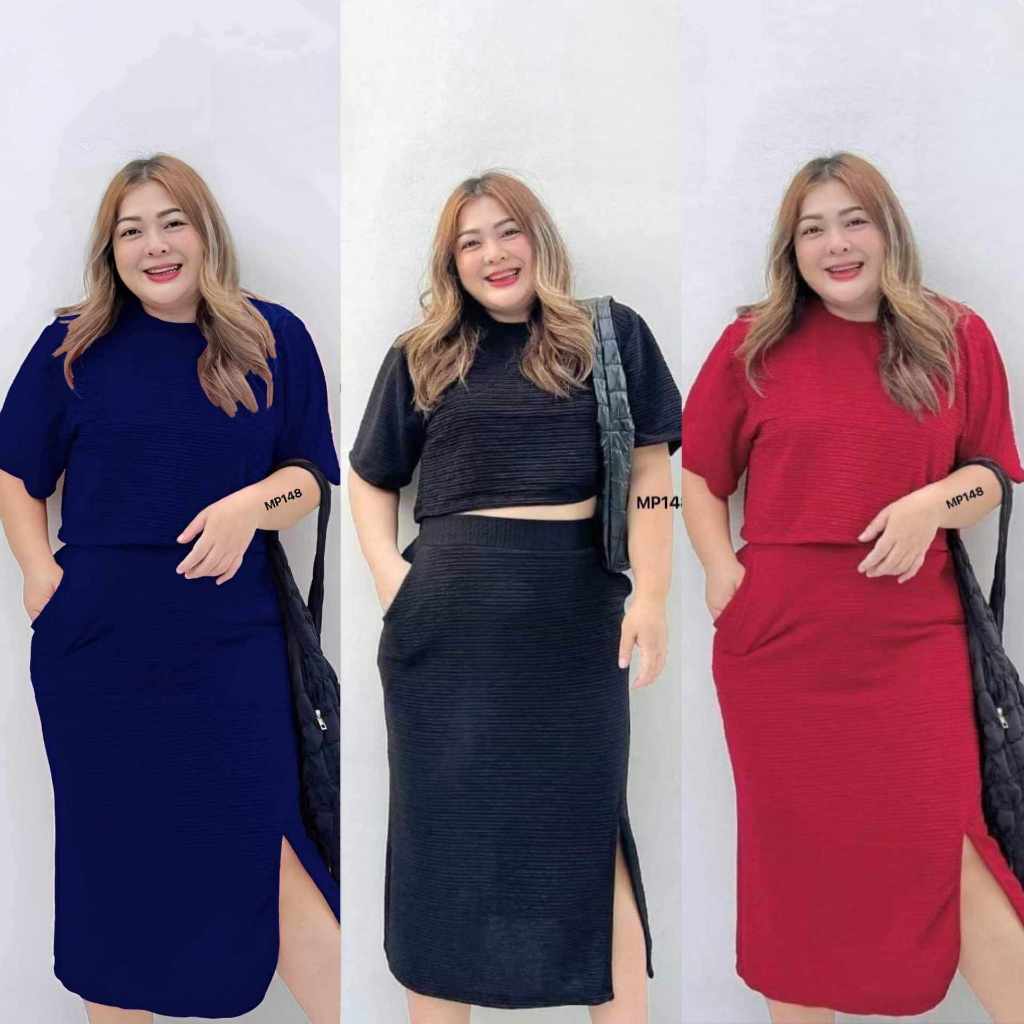 Plus size Rhyza Coordinates in Crop Top pair with 2 sided pocketed slit ...