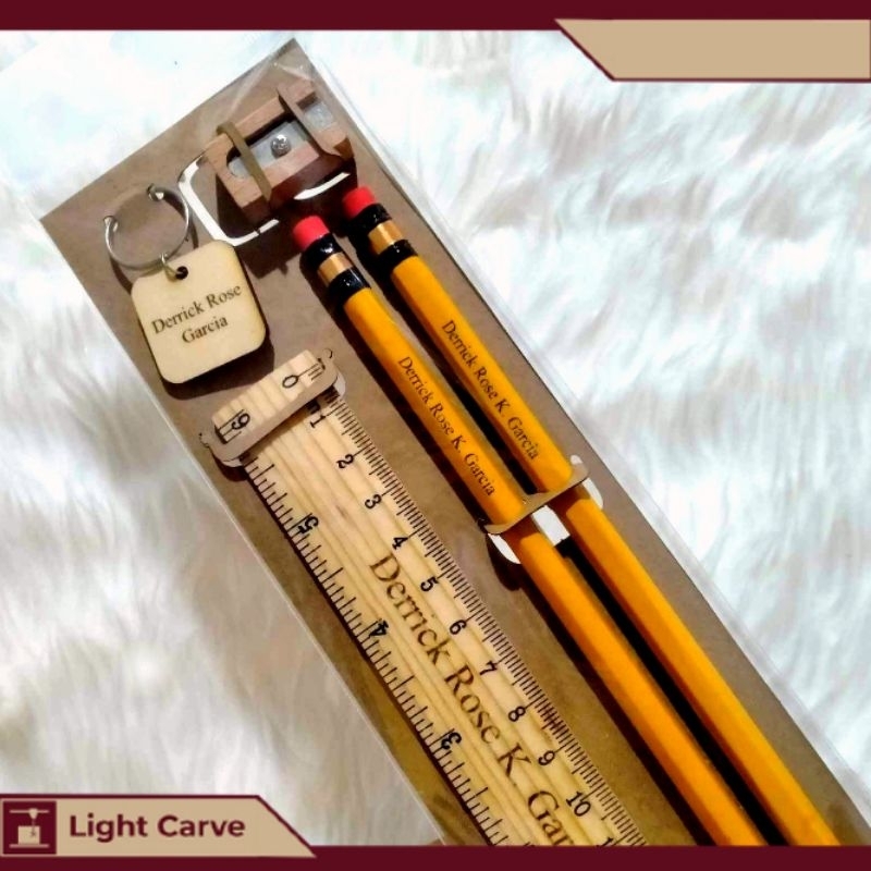 Personalized Laser Engraved - Pencil, Ruler, Sharpener and Keychain Set ...