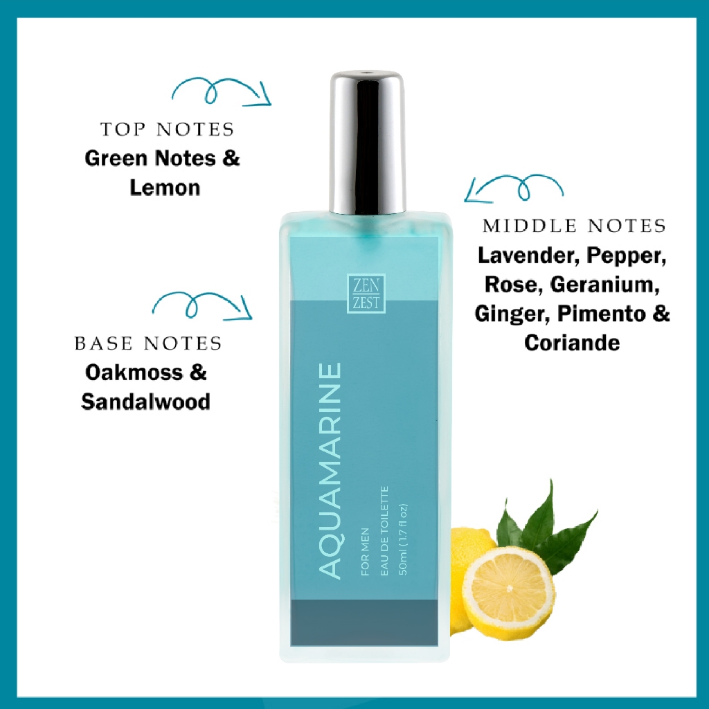 AQUAMARINE 50ml Long lasting Woody Fragrance Zen Zest Oil Based Eau De ...