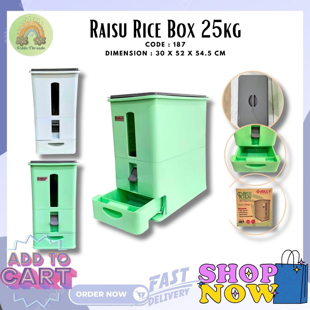 187 RAISU RICE BOX 25KG/JOLLY RICE BOX/RICE BIN/25KG RICE BIN/25KG RICE ...