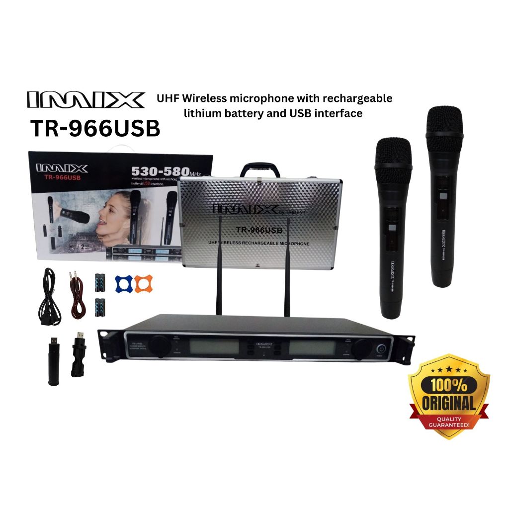 IMIX TR966 UHF dual wireless microphone with rechargeable battery USB ...