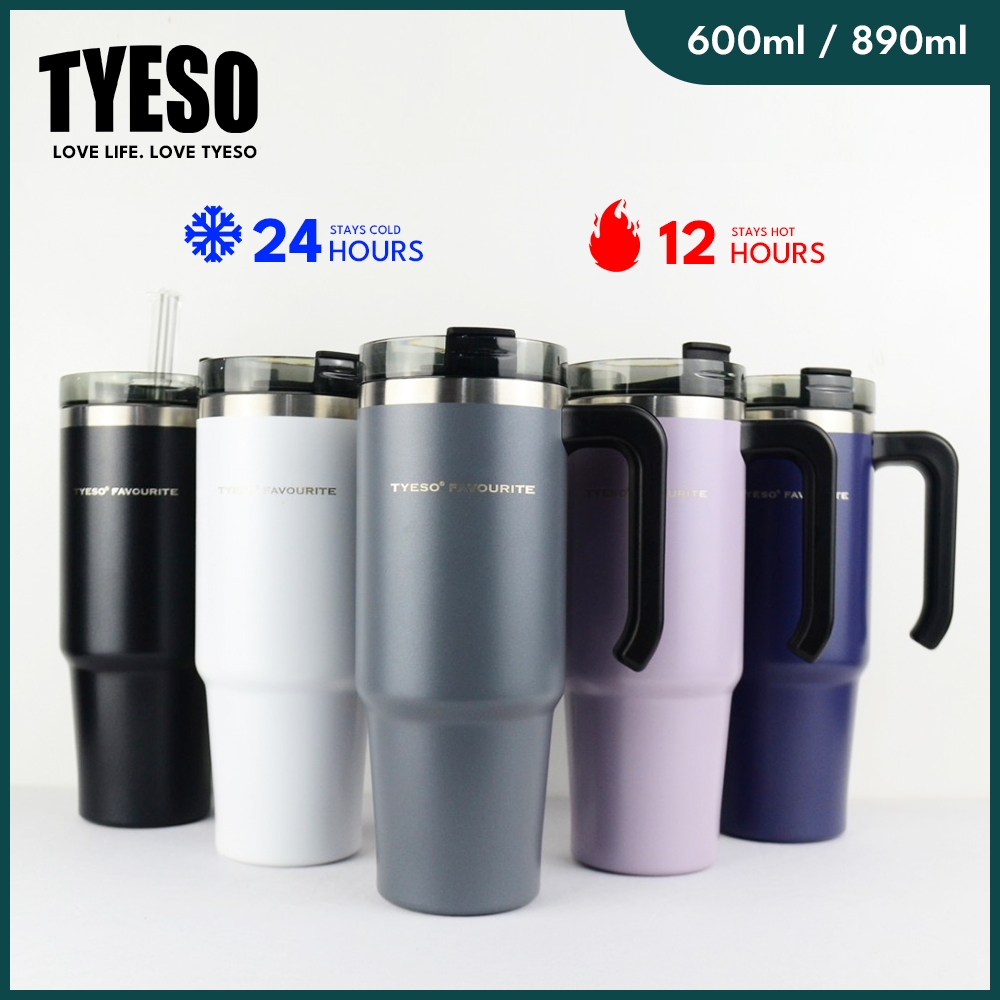 Original Tyeso Vacuum Insulated Tumbler with Straw and Handle 600ML | 890ML Water Bottle ...