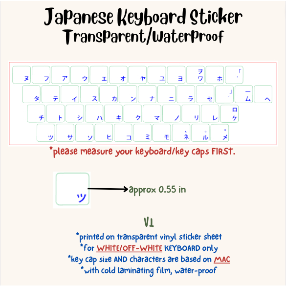Japanese Transparent Keyboard Sticker for WHITE OFF-WHITE MAC Water ...
