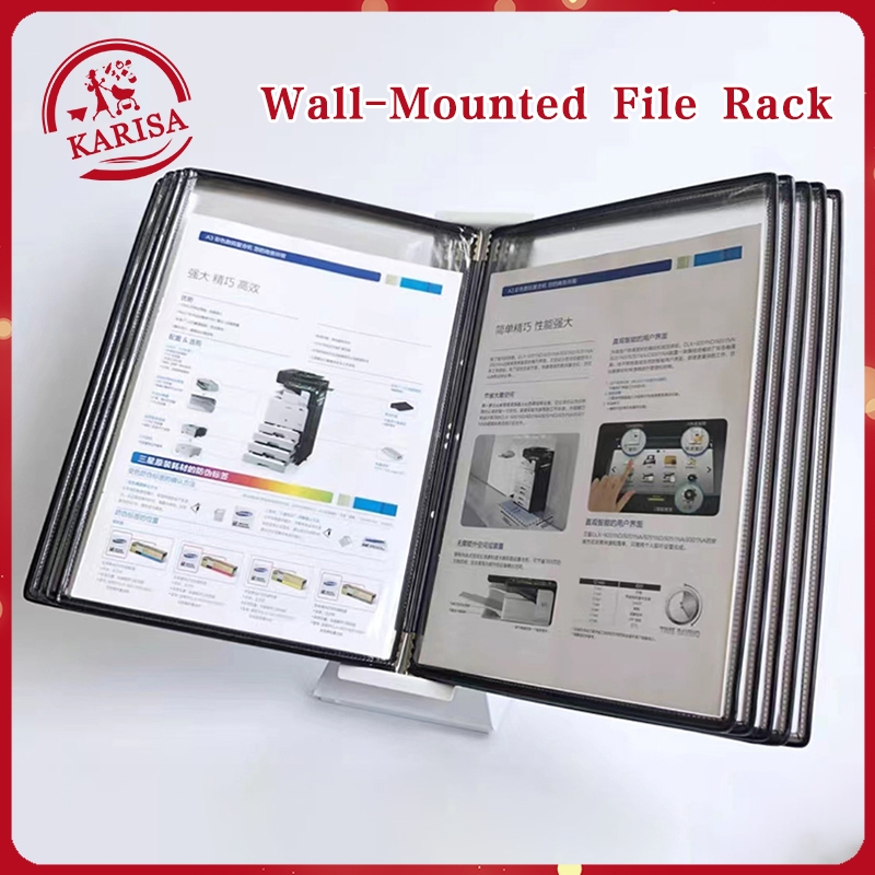10 Pages Wall-Mounted File Rack A4 Black Wall-Mounted Reference System ...