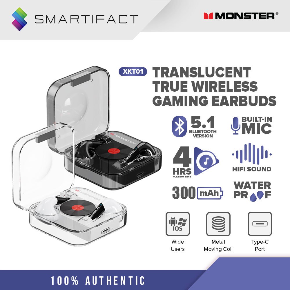 Monster XKT01 Bluetooth Earphone Gaming Surround Sound Fast Connection Noise Reduction Game Chip ...