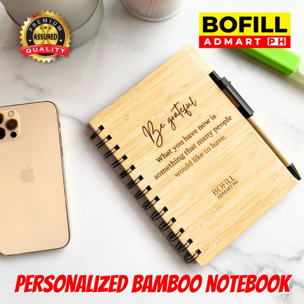 PERSONALIZED WOODEN/BAMBOO NOTEBOOK WITH PEN WITH LASER ENGRAVED ...