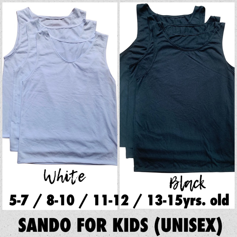 Black White Plain Cotton Sando for kids Boys Girls 3pcs per pack solo ...