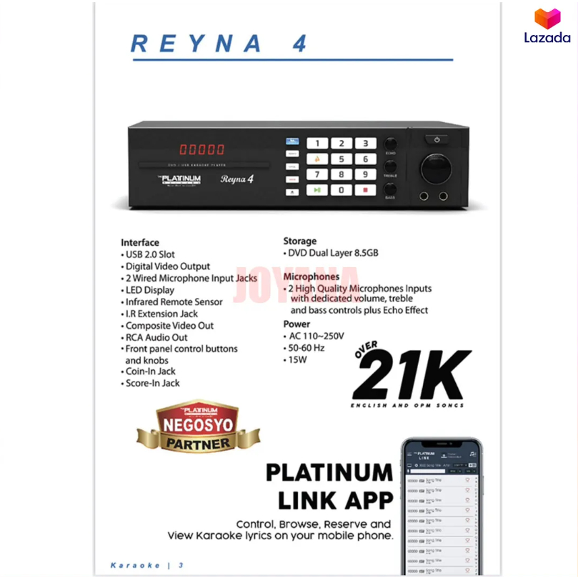 NEW Product The Platinum Karaoke Reyna 4 Player With 23,000+ songs with free Platinum Wired Mic ...