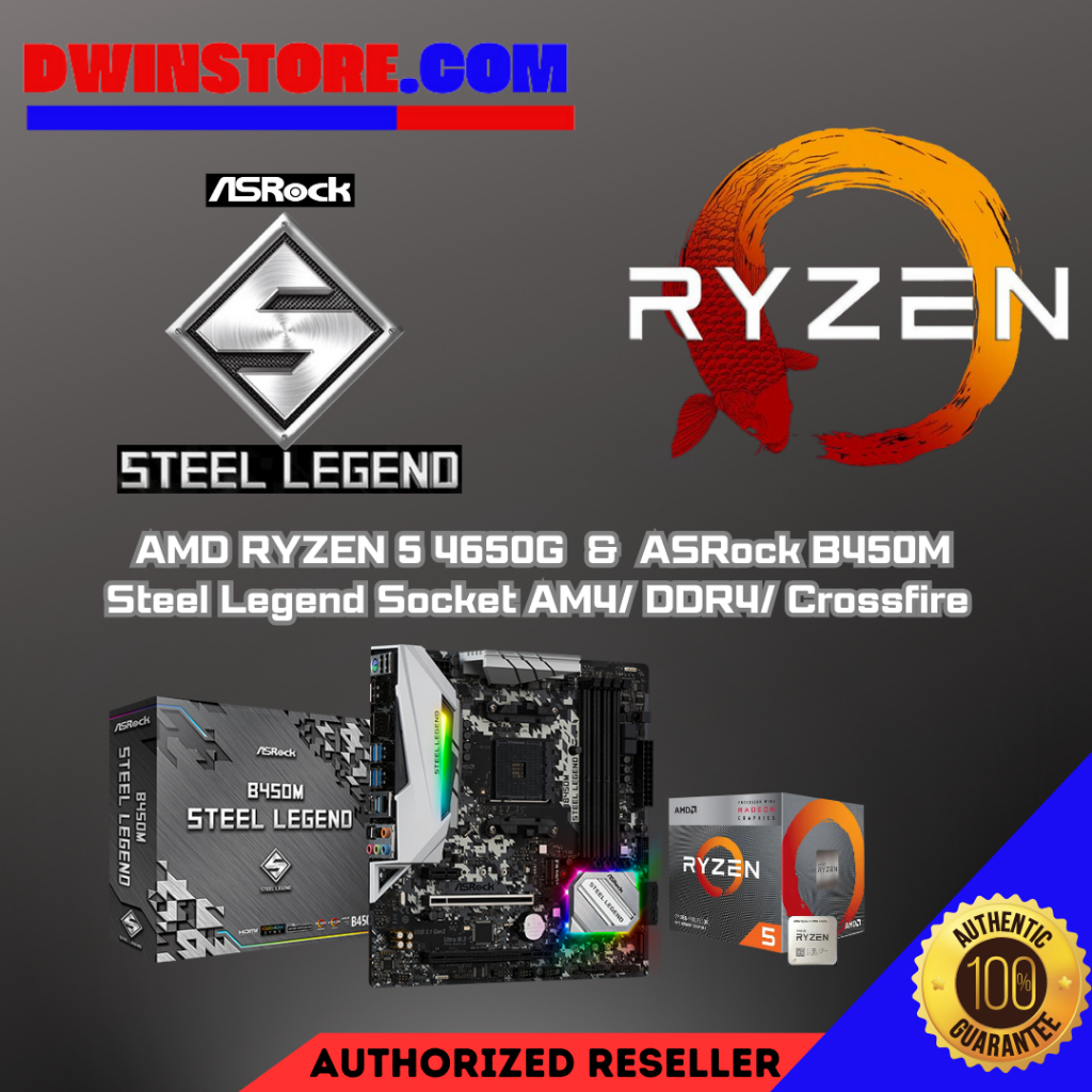 AMD RYZEN 5 4650G 4.2GHz PROCESSOR & ASRock B450M Steel Legend Socket ...