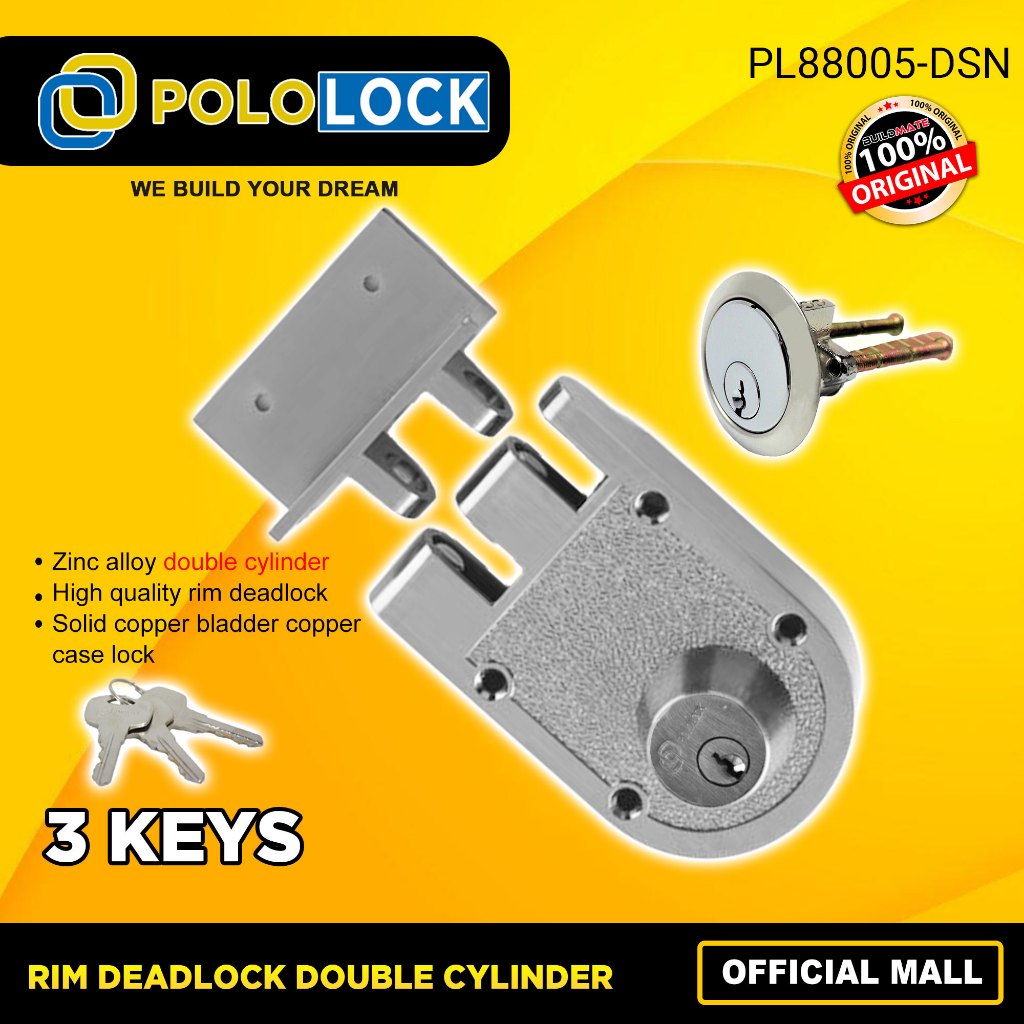 POLOLOCK Rim DeadLock Double Cylinder Satin Nickle Sliding Door Lock ...