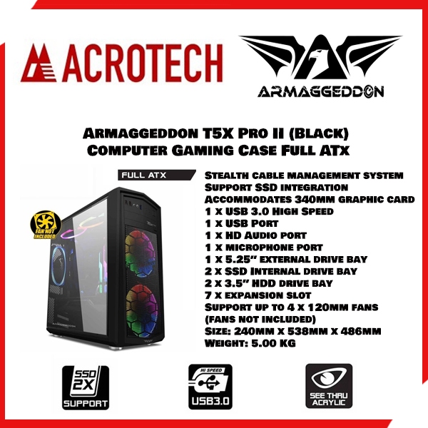 Armaggeddon T5X Pro II (Black) Computer Gaming Case Full ATX Audio ...