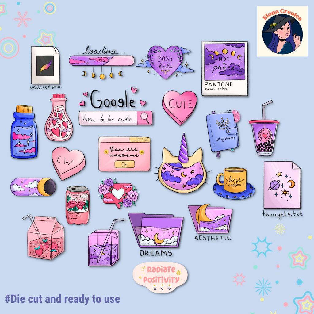 Purple And Pinks Internet Aesthetic Stickers For Planners/Journals/Bujo ...