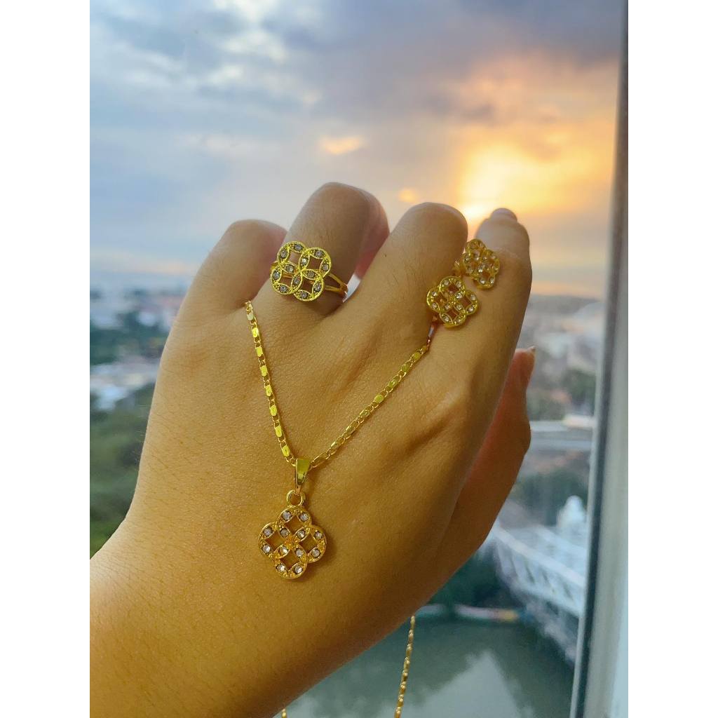 3in1 lucky charm set necklace earrins ring adjustable | Shopee Philippines